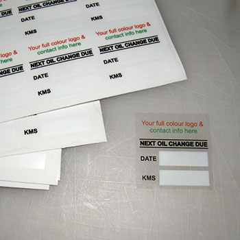 Oil change stickers, service reminder stickers printed on white and ...